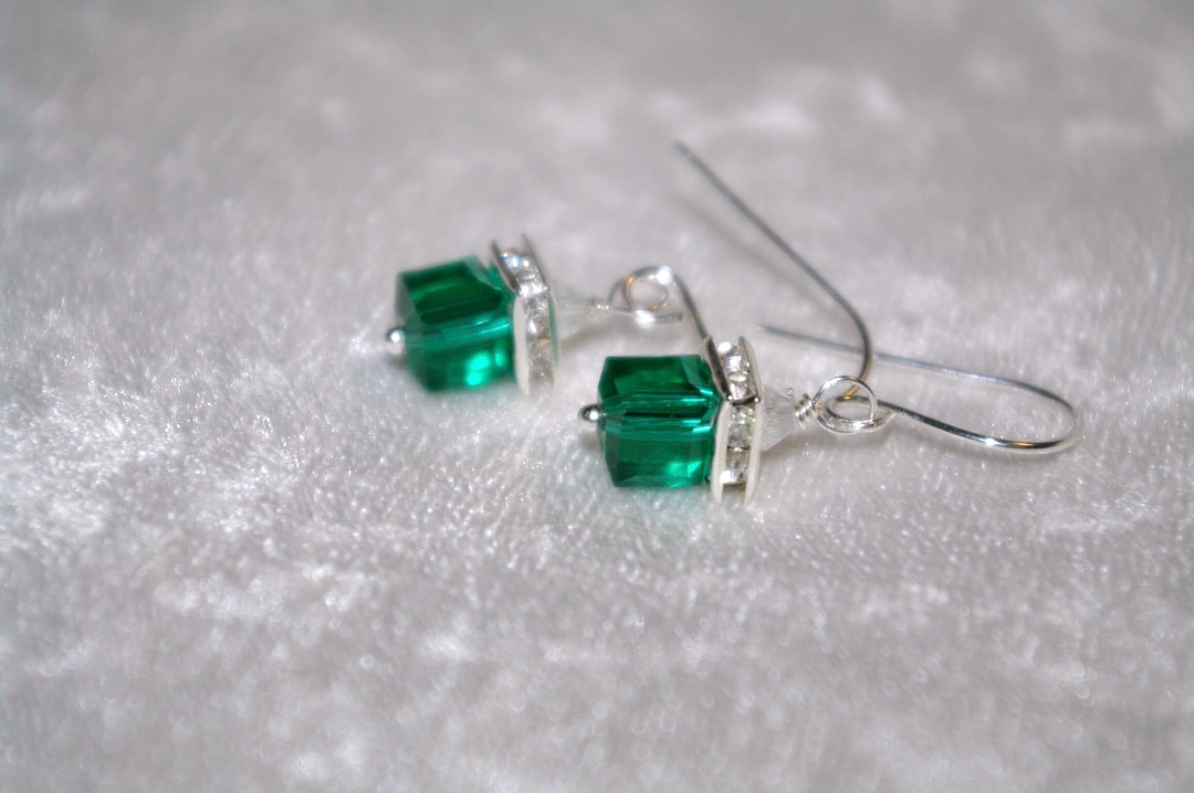 Emerald Green Crystal Cube Earrings - Etsy