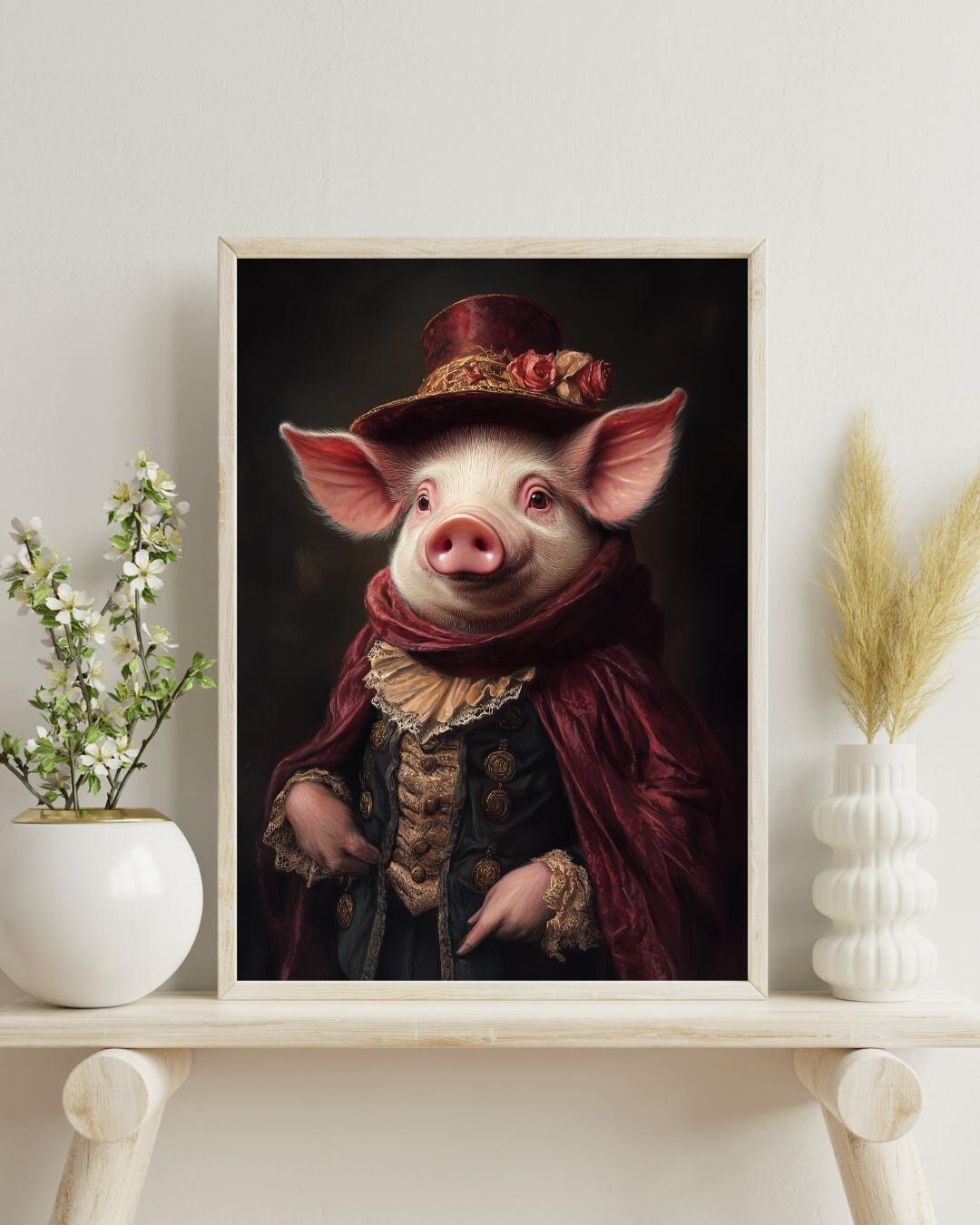 Pig in Royal Suit , Pig Poster, Funny Wall Art, Vintage Painting, Pig ...