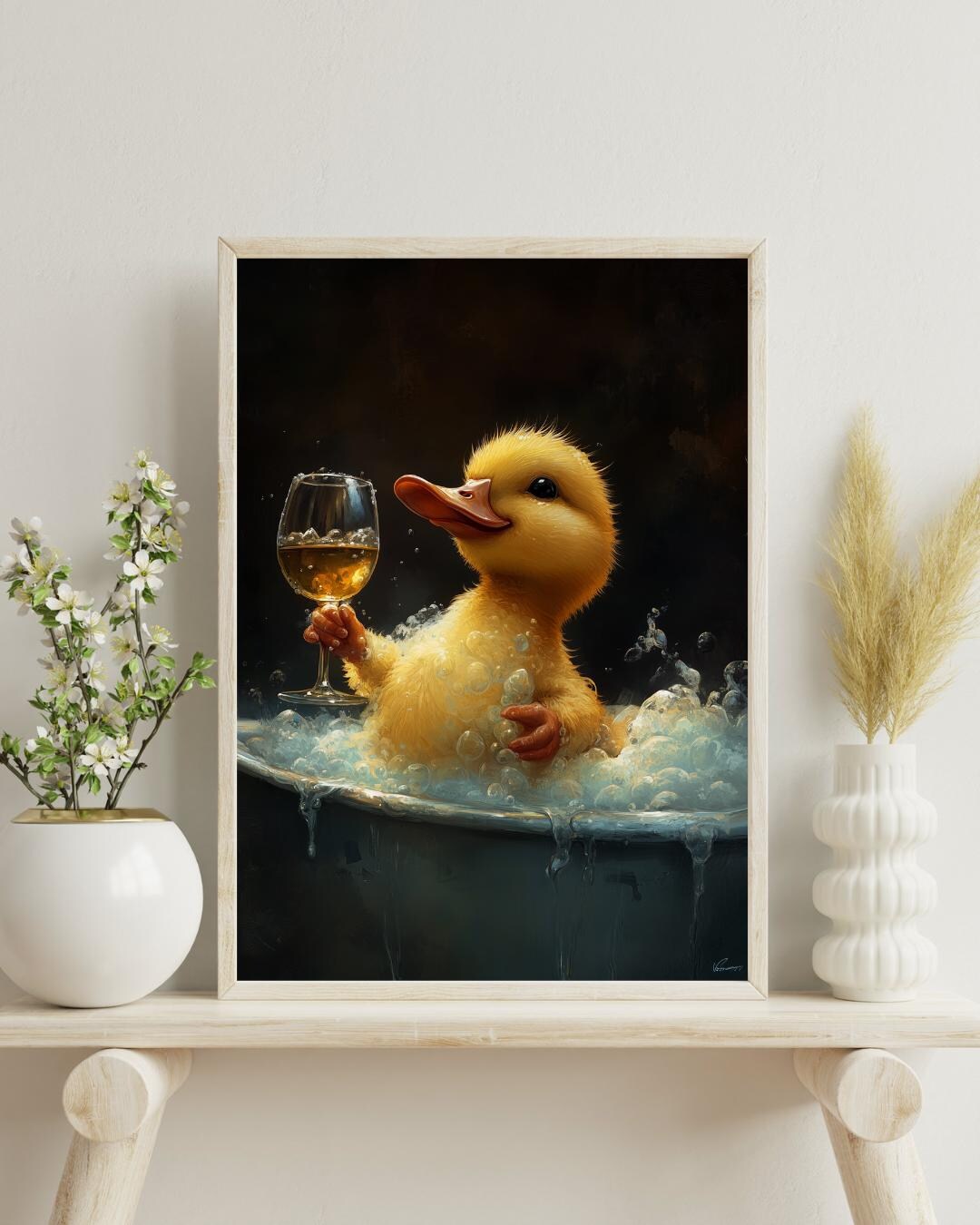 Duck in Bath , Duck Poster, Funny Wall Art, Vintage Painting, Duck ...