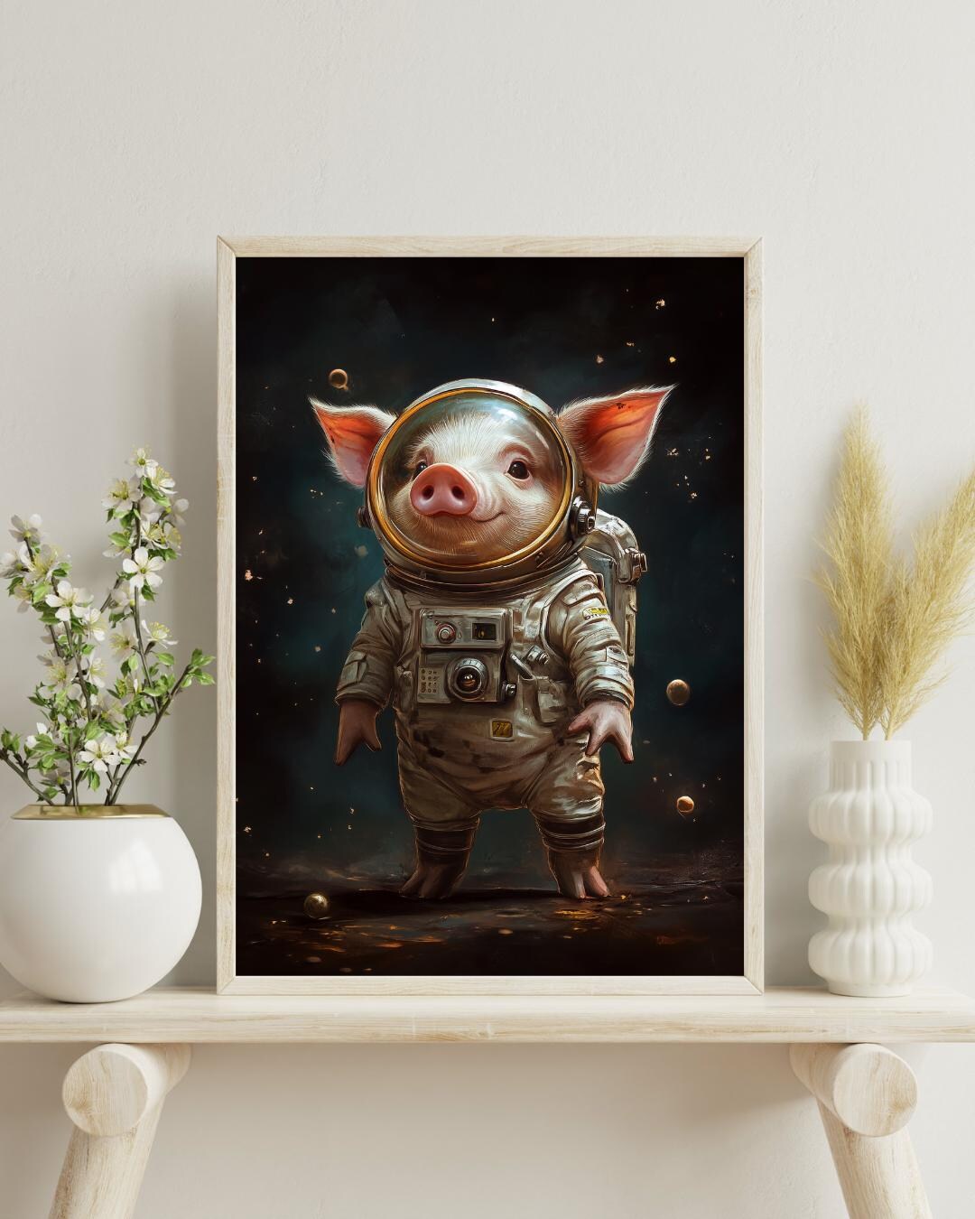 Pig as Astronaut , Hat Pig Poster, Funny Wall Art, Vintage Painting ...