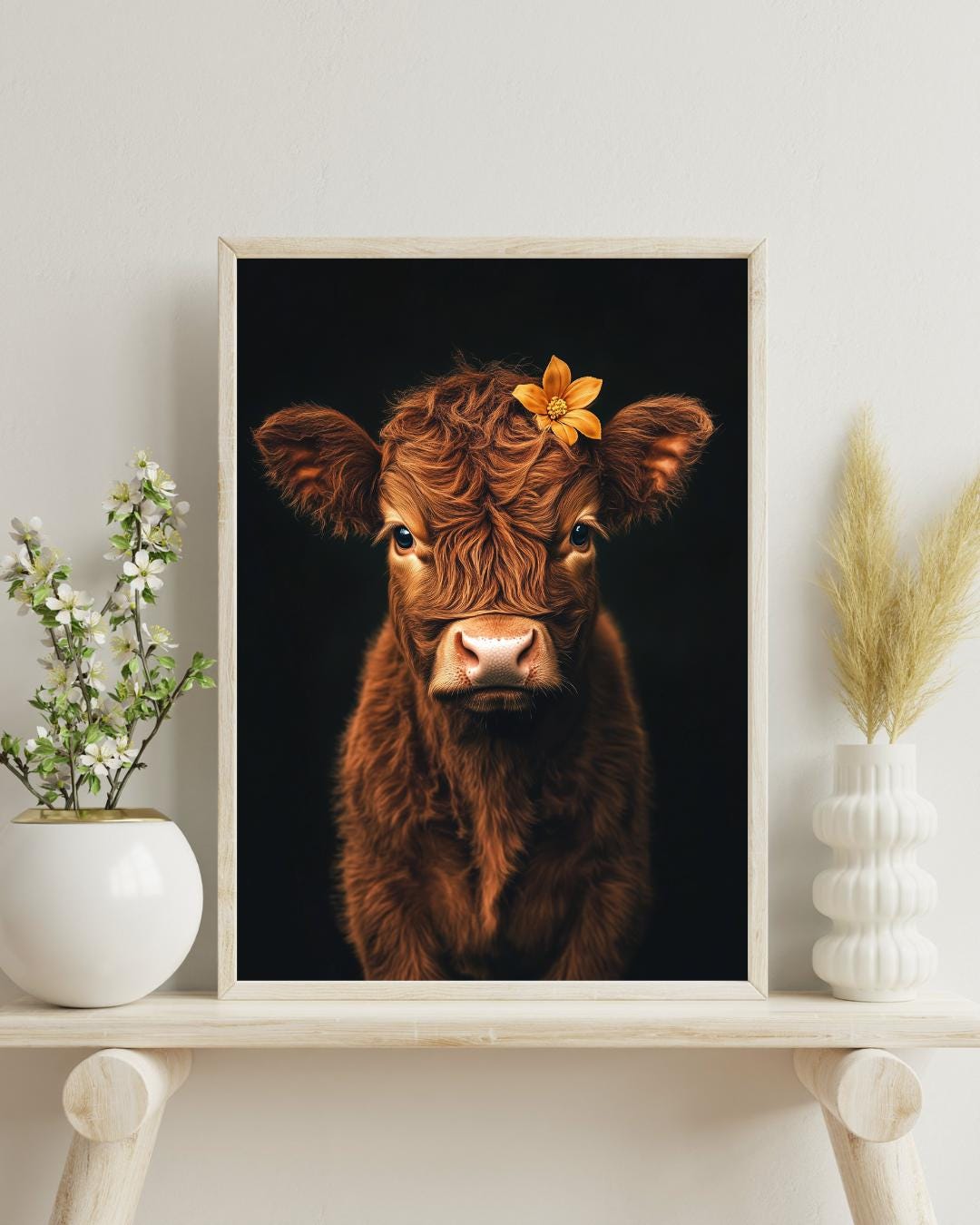 Highland Cow With Flower Poster, Highland Cow Print , Cow Poster ...