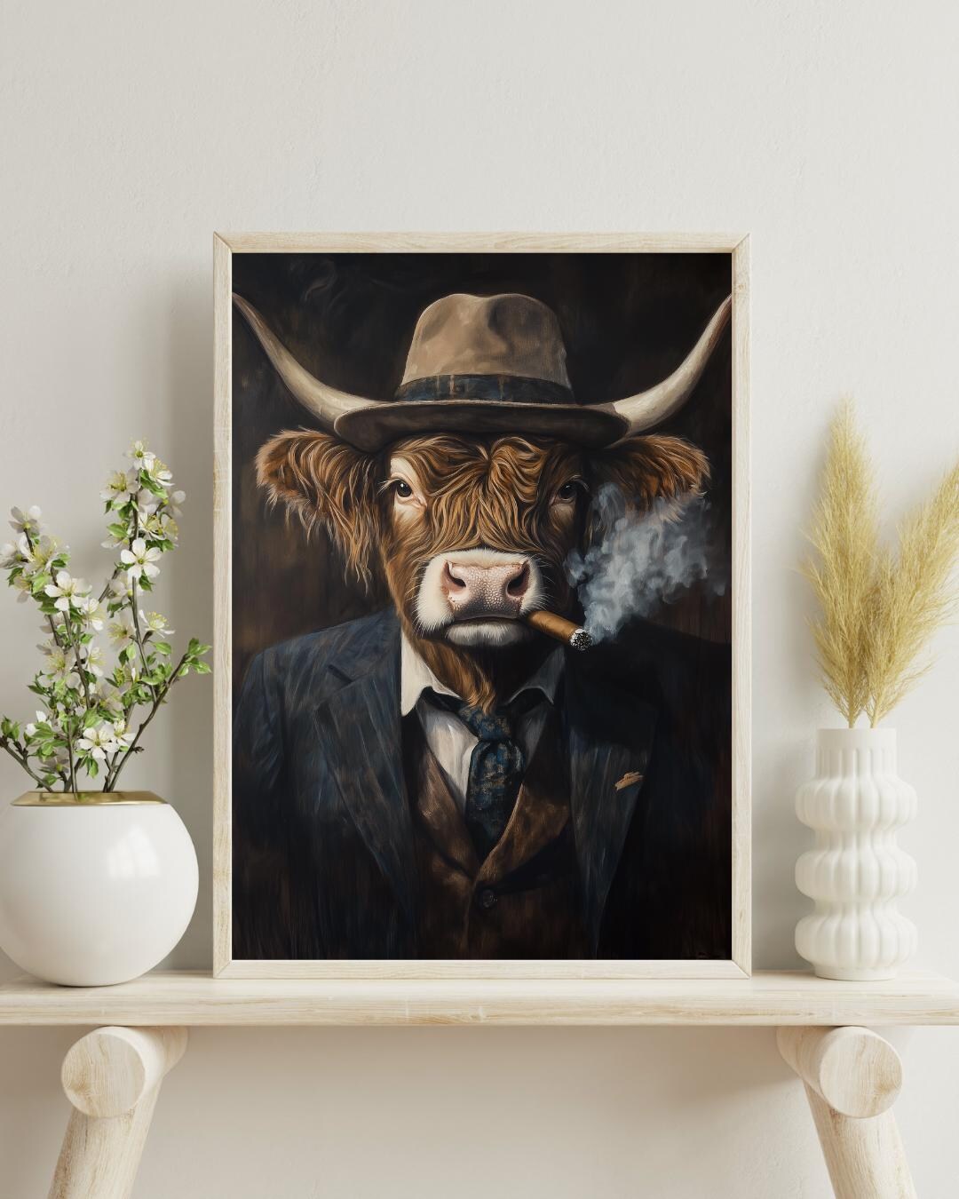 Affiche vache Highland en costume, vache qui fume, affiche vache ...