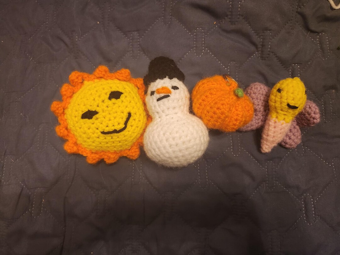 4 Seasons Keychains – Crochet Pattern PDF – Sun, Butterfly, Snowman ...