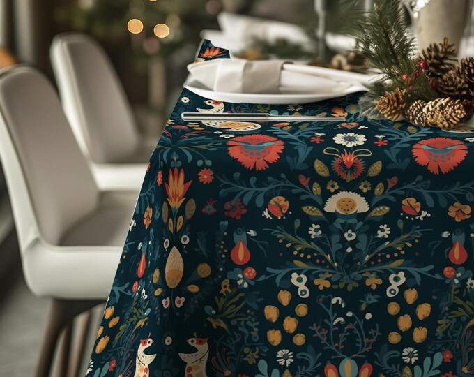 Scandinavian Christmas LARGE Tablecloth Norwegian Swedish Folk Art ...