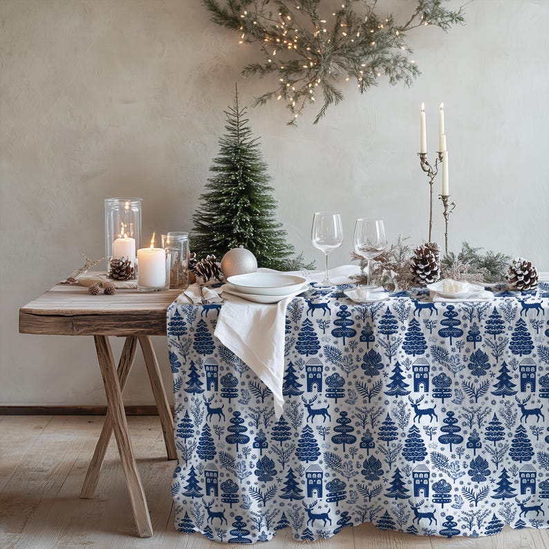 Scandinavian Christmas LARGE Tablecloth Norwegian Swedish Folk Art ...