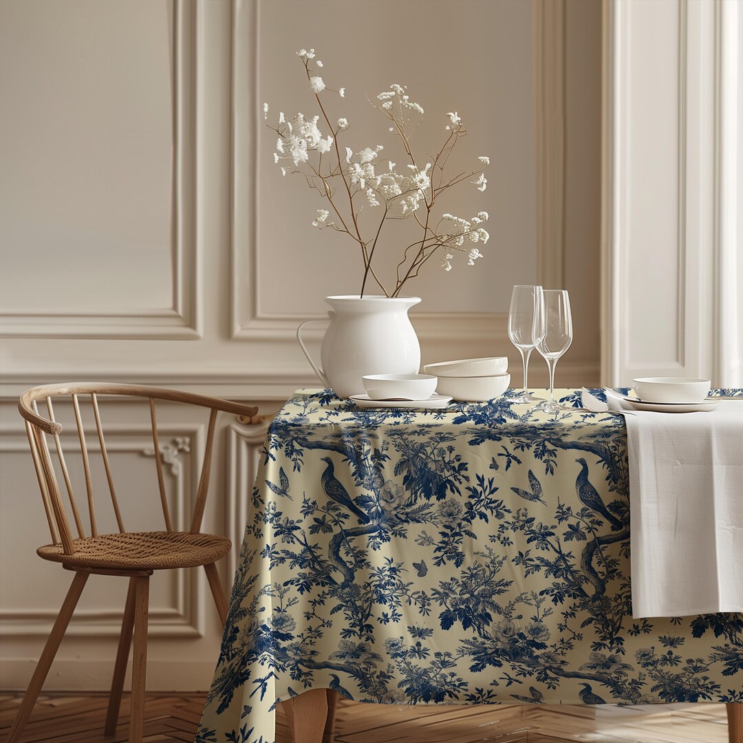 French Tablecloth Pastoral Romantic Blue Floral Toile Table Cloth ...