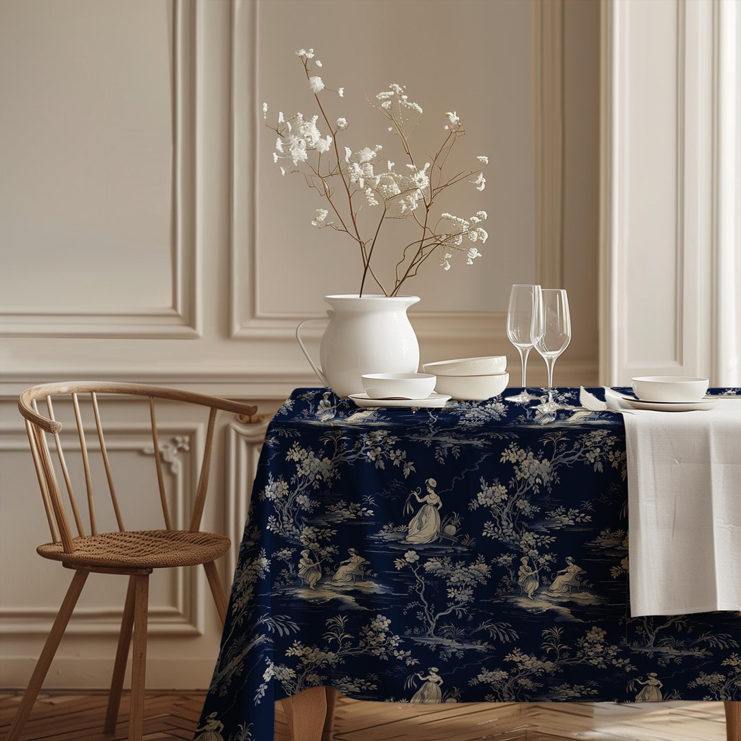 French Pastoral Romantic Floral Toile Tablecloth Chinoiserie Decor ...