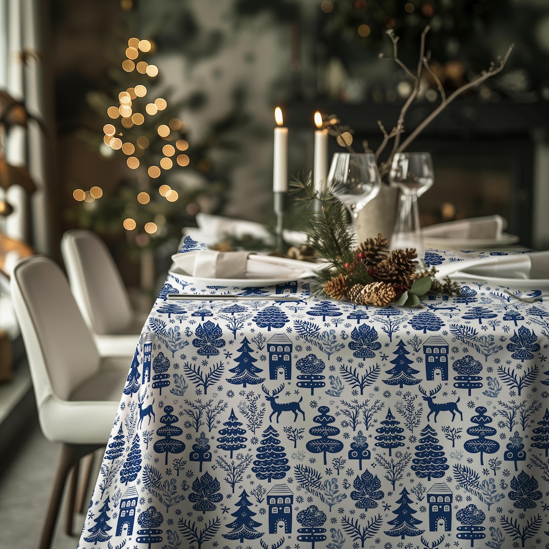 Scandinavian Christmas Tablecloth Norwegian Swedish Folk Art Nordic ...
