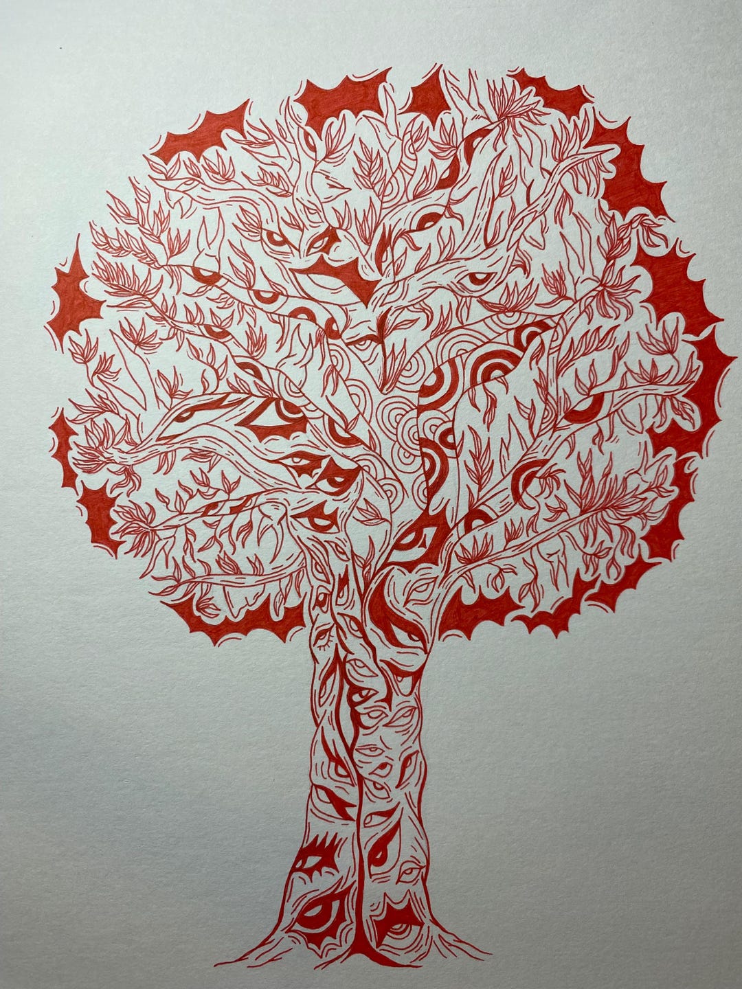 Red Ink Tree Drawing | Pen and Ink | Original Eye and Teeth Surreal ...