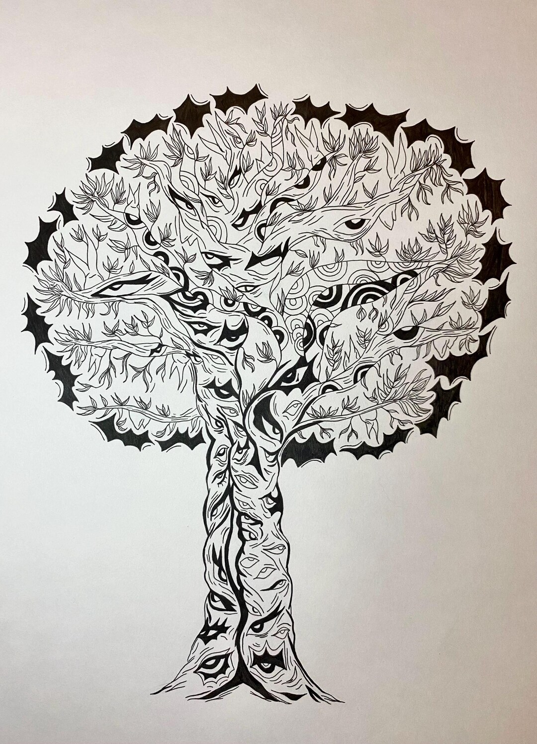 Black Ink Tree Drawing | Pen and Ink | Original Eye and Teeth Surreal ...
