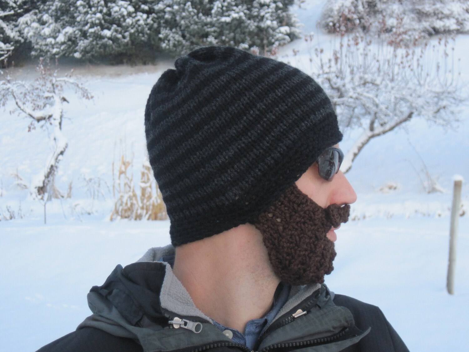 Crochet Beard Hat, Black Hat With Beard, Mens Beard Hat, the Original ...