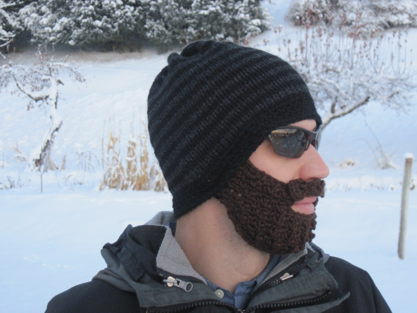 Crochet Beard Hat, Black Hat With Beard, Mens Beard Hat, the Original ...