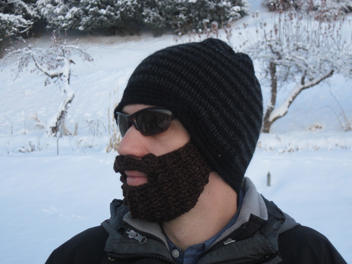 Crochet Beard Hat, Black Hat With Beard, Mens Beard Hat, the Original ...