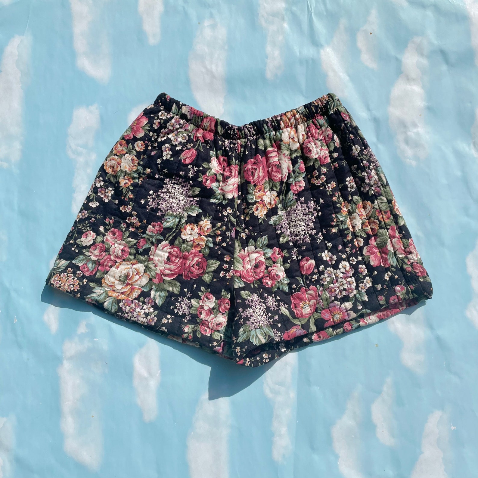 Upcycled Repurposed Quilted Shorts Pink Black Green Rose - Etsy