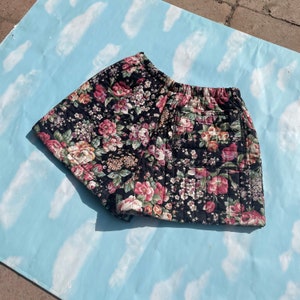 Upcycled, Repurposed Quilted Shorts, Pink, Black, Green, Rose, Floral ...