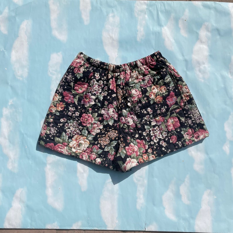 Upcycled Repurposed Quilted Shorts Pink Black Green Rose - Etsy