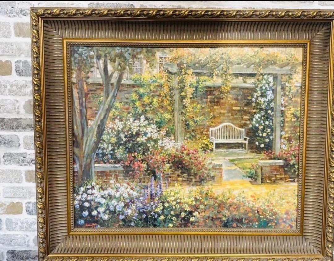 Rare Vintage Michael Longo Oil Painting “patio Gardens II” Reproduction ...