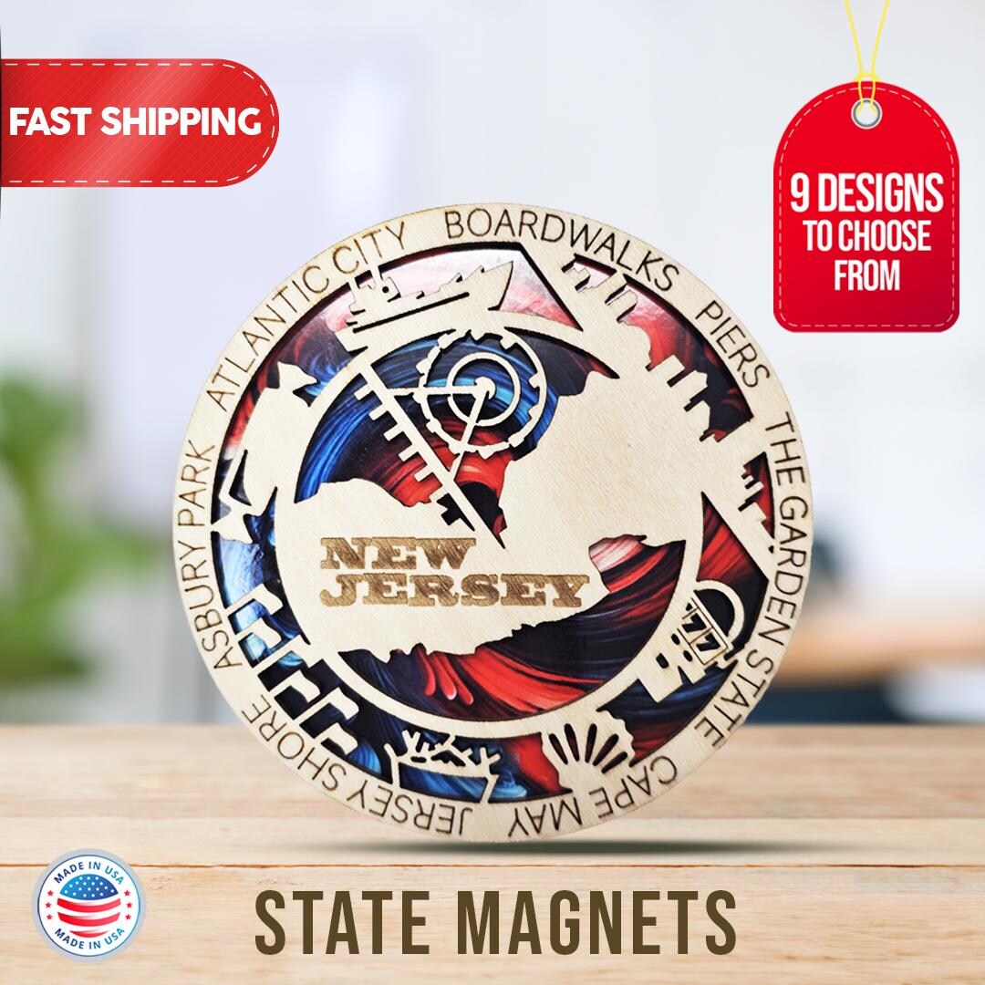 New Jersey State Magnetic Fridge Magnet, Travel Souvenir, Intricate ...