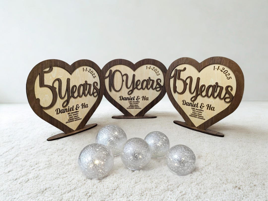 Personalized Wooden Heart Wedding Sign Gift for Couple | 5th Wedding ...