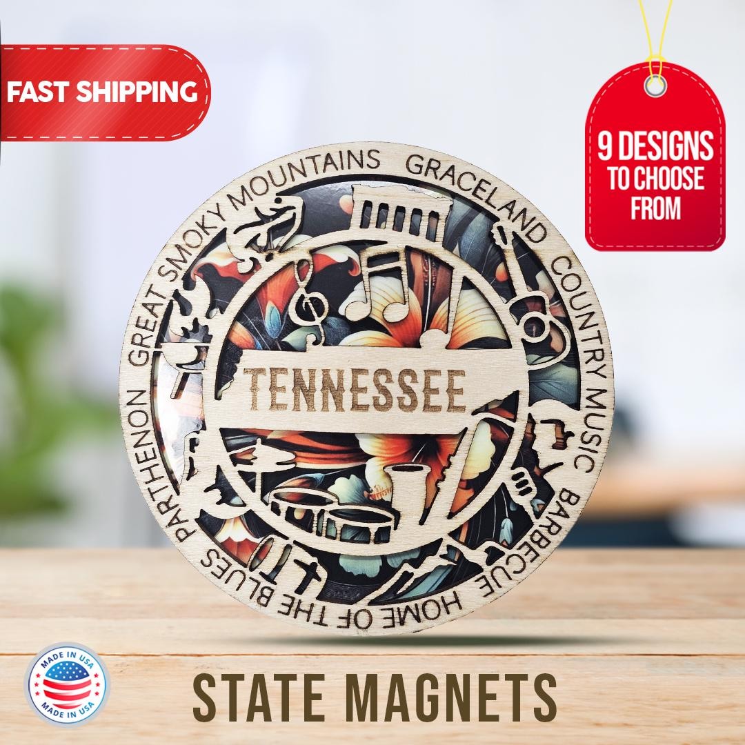 Tennessee State Fridge Magnet | Basswood Engraved | Travel Souvenir ...
