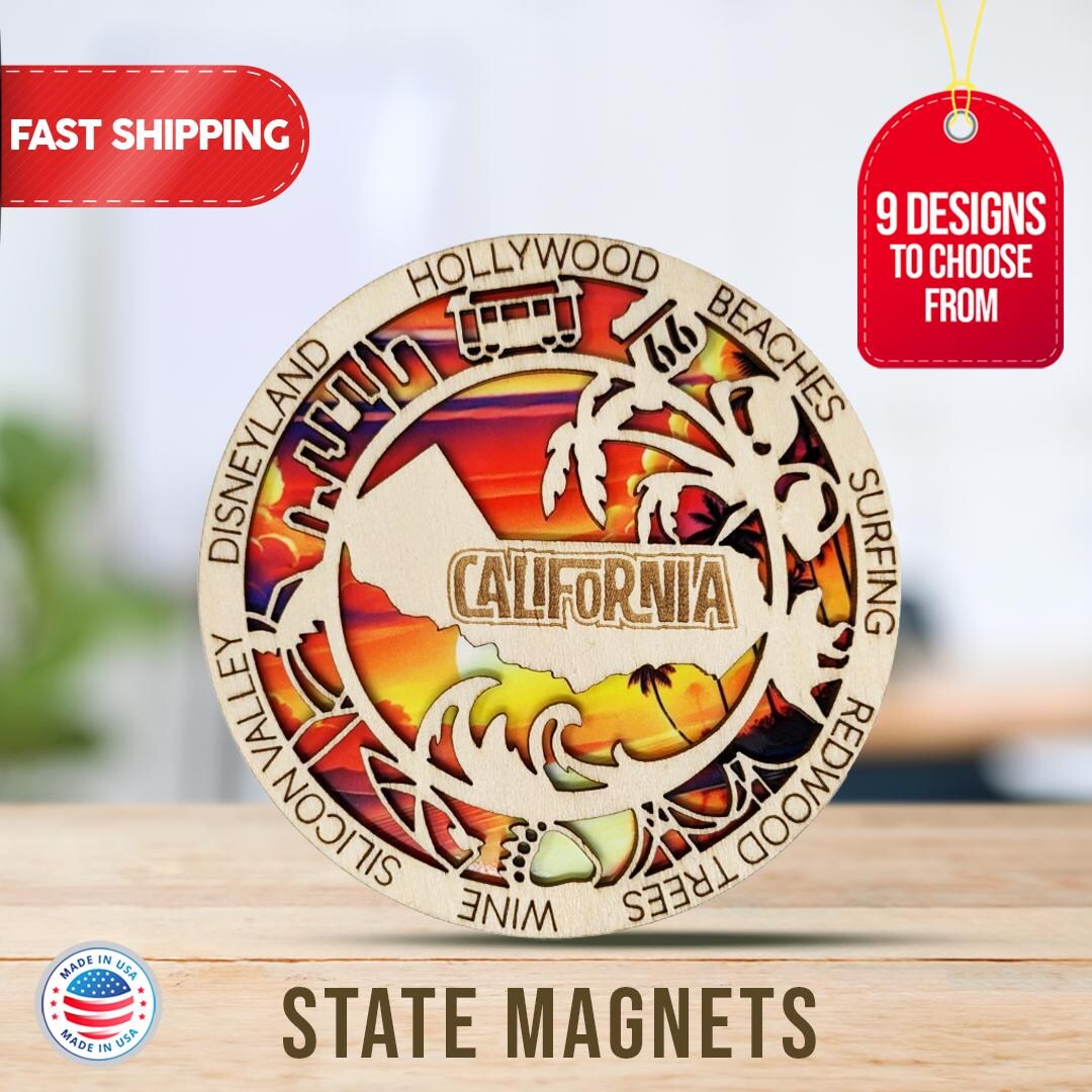 California State Magnetic Fridge Magnet, Travel Souvenir, Intricate ...