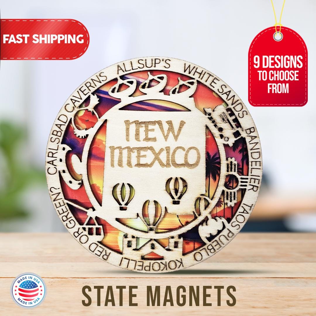 New Mexico State Magnet Engraved Bass Wood | | Vintage State Magnet ...