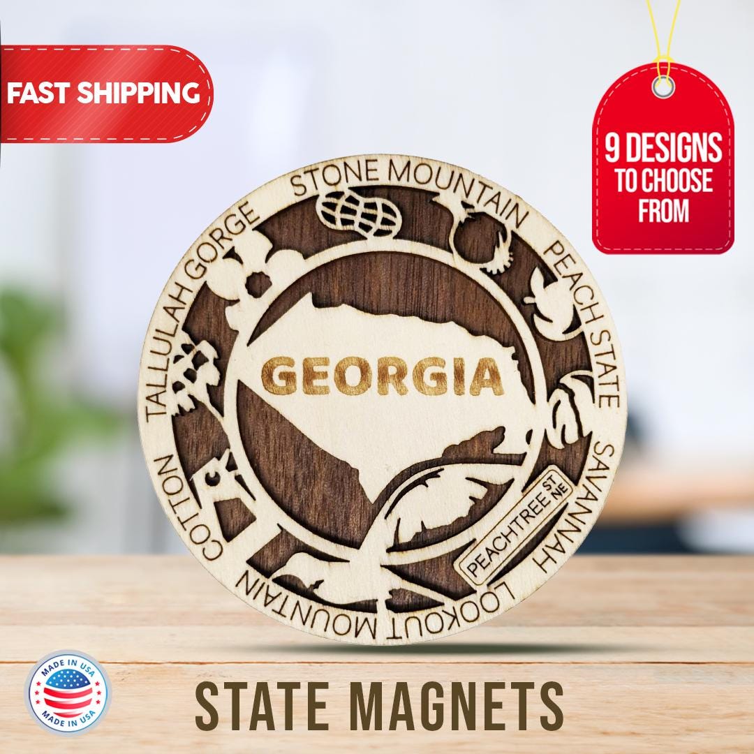 Georgia State Magnetic Fridge Magnet, Travel Souvenir, Intricate State ...