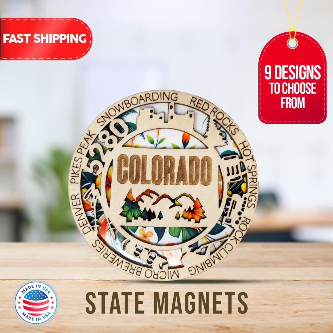 Colorado State Fridge Magnet | Basswood Engraved | Travel Souvenir | 50 ...