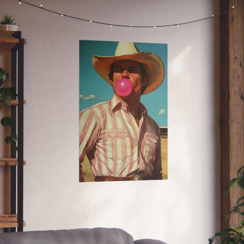 Retro Cowboy Bubble Gum Poster, Wild West Art Print, Vintage Home Decor ...