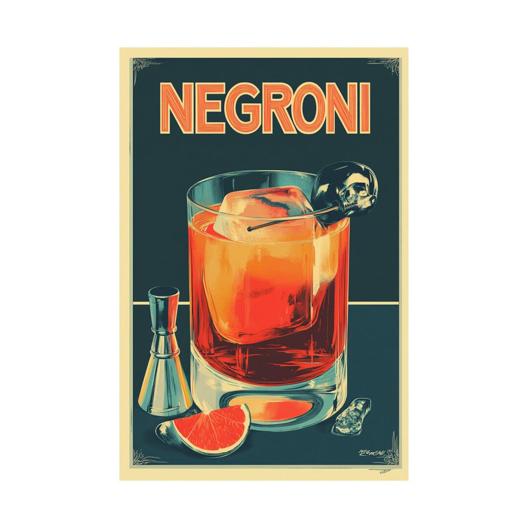 Vintage Negroni Matte Vertical Poster, Retro Cocktail Art, Bar ...