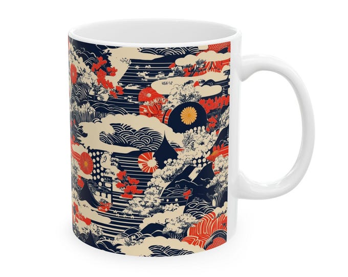 Japan-themed Ceramic Mug With Beautiful Illustrations, Gift for Travel ...