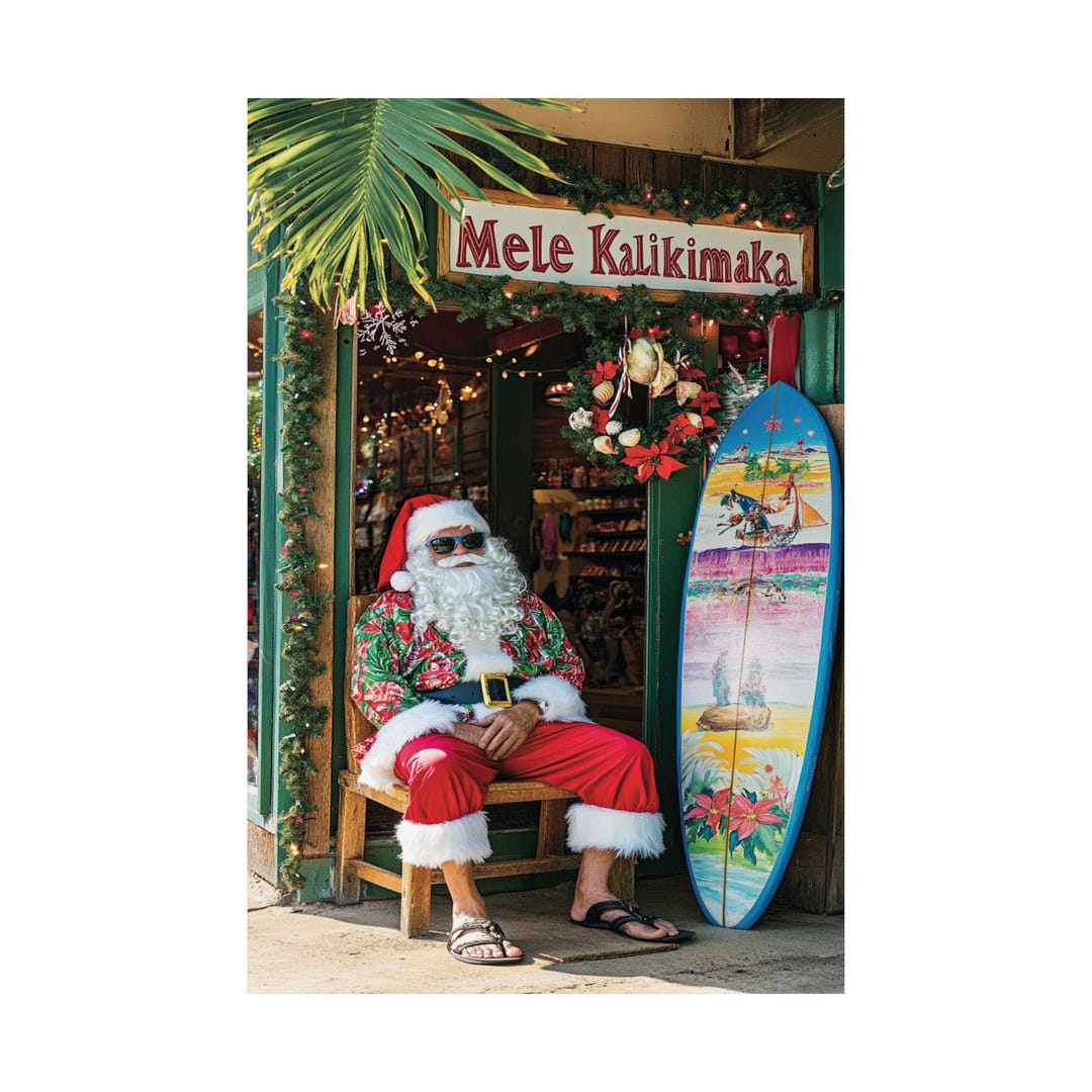 Tropical Santa Poster: Mele Kalikimaka Holiday Wall Art - Etsy