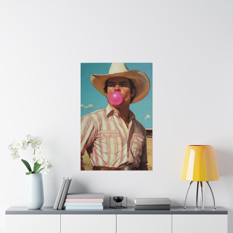 Retro Cowboy Bubble Gum Poster, Wild West Art Print, Vintage Home Decor ...