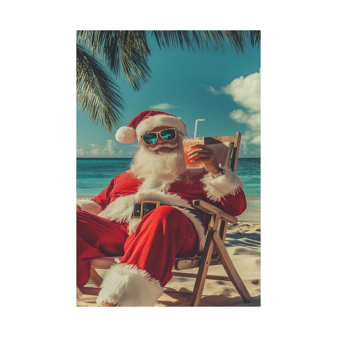 Tropical Santa Vertical Posters, Fun Holiday Decor, Beach Christmas ...
