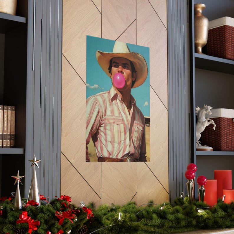 Retro Cowboy Bubble Gum Poster, Wild West Art Print, Vintage Home Decor ...