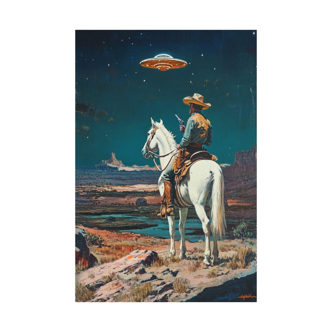 Cosmic Cowboy UFO Art Print, Retro Western Wall Decor - Etsy