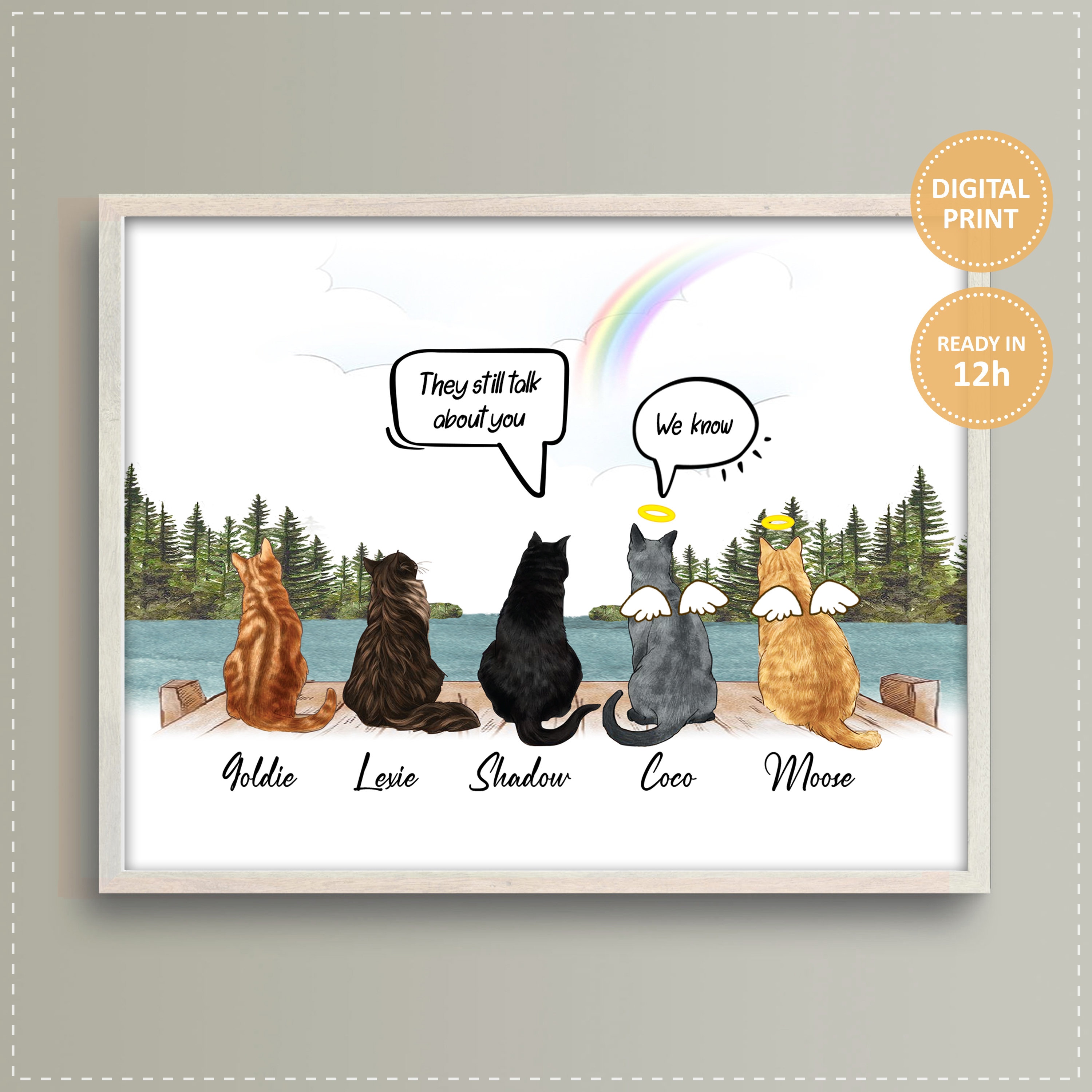 Custom Family Portrait With Cat Family With Kids Digital Download Cat ...