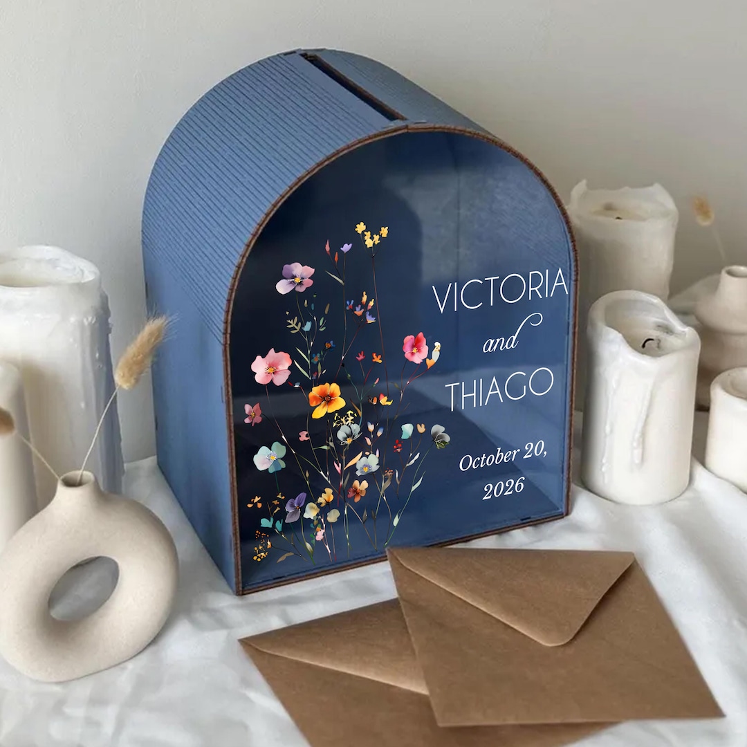 Personalized Wedding Card Box With Names & Date • Floral Arched Glass ...