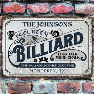 Personalized Billiards Pool Hall Customized Classic Metal Signs Home ...