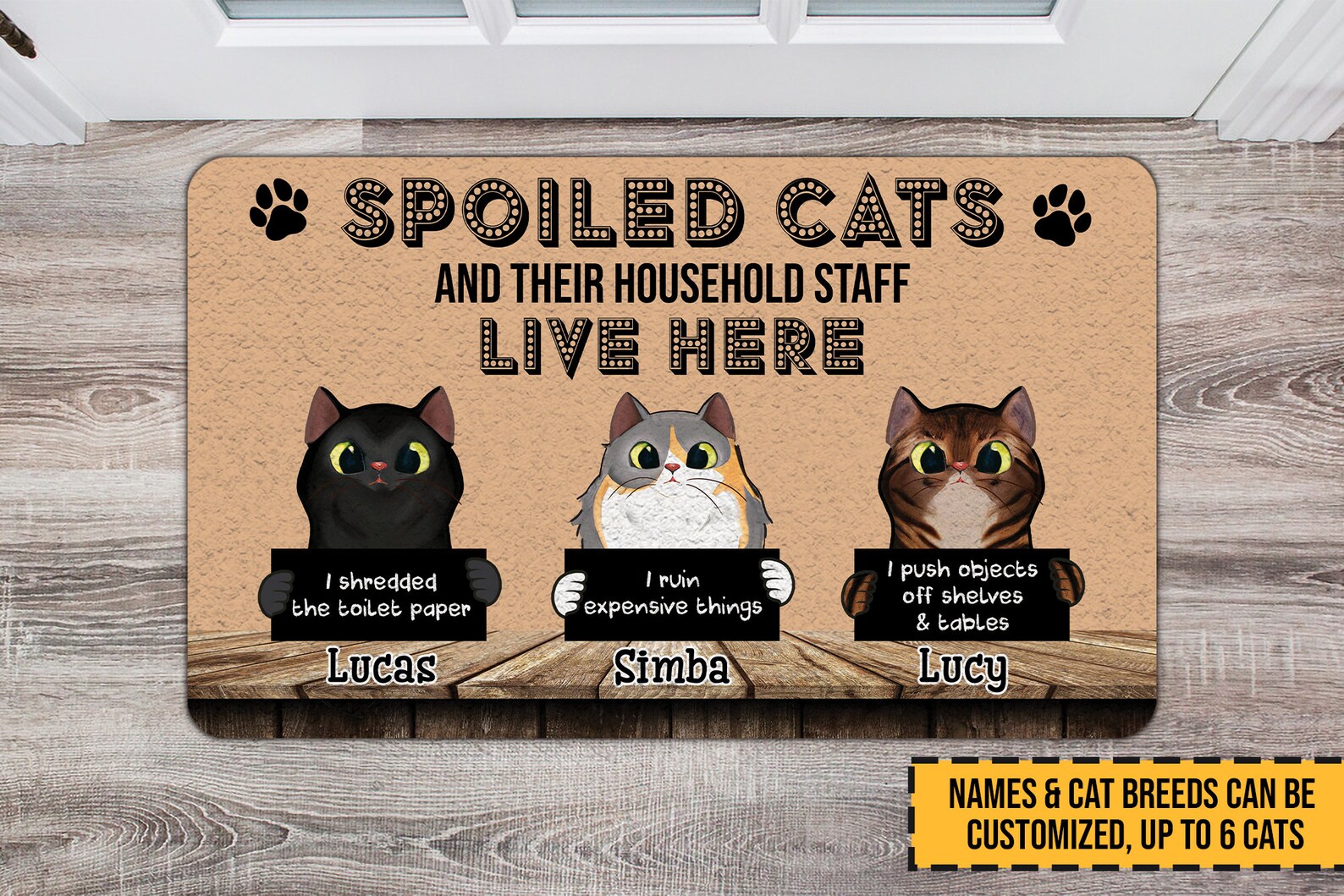 Spoiled Cats and Their Household Staff Live Here Doormat Personalized ...