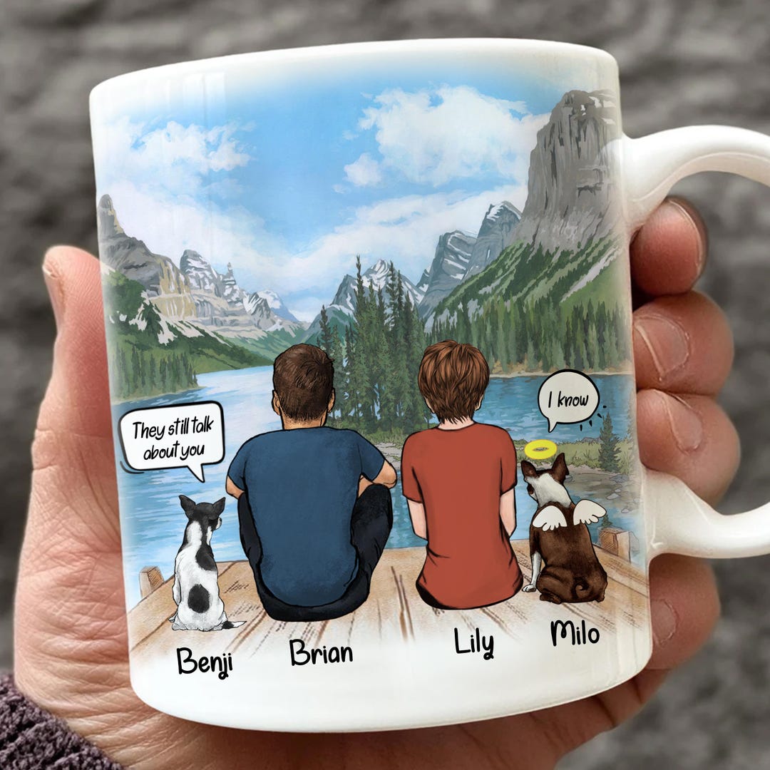 Couple and Dog Custom Portrait Mug • Parent With Dog Personalized ...