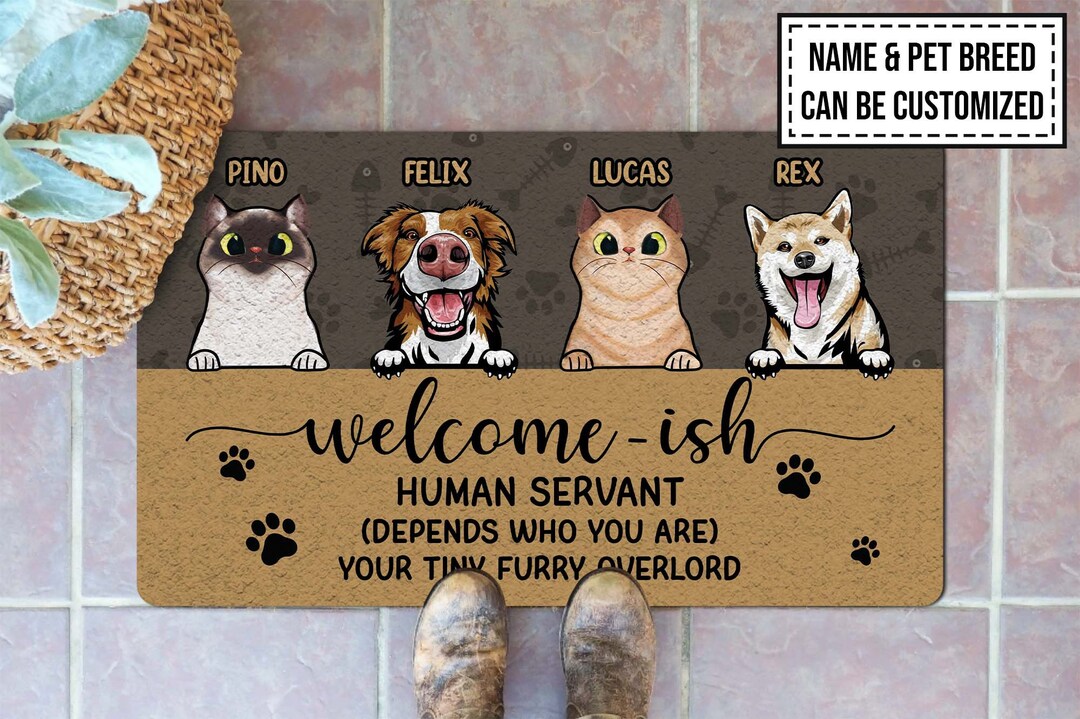Welcome-ish Human Servant Personalized Pet Doormat Cute Custom Cat ...