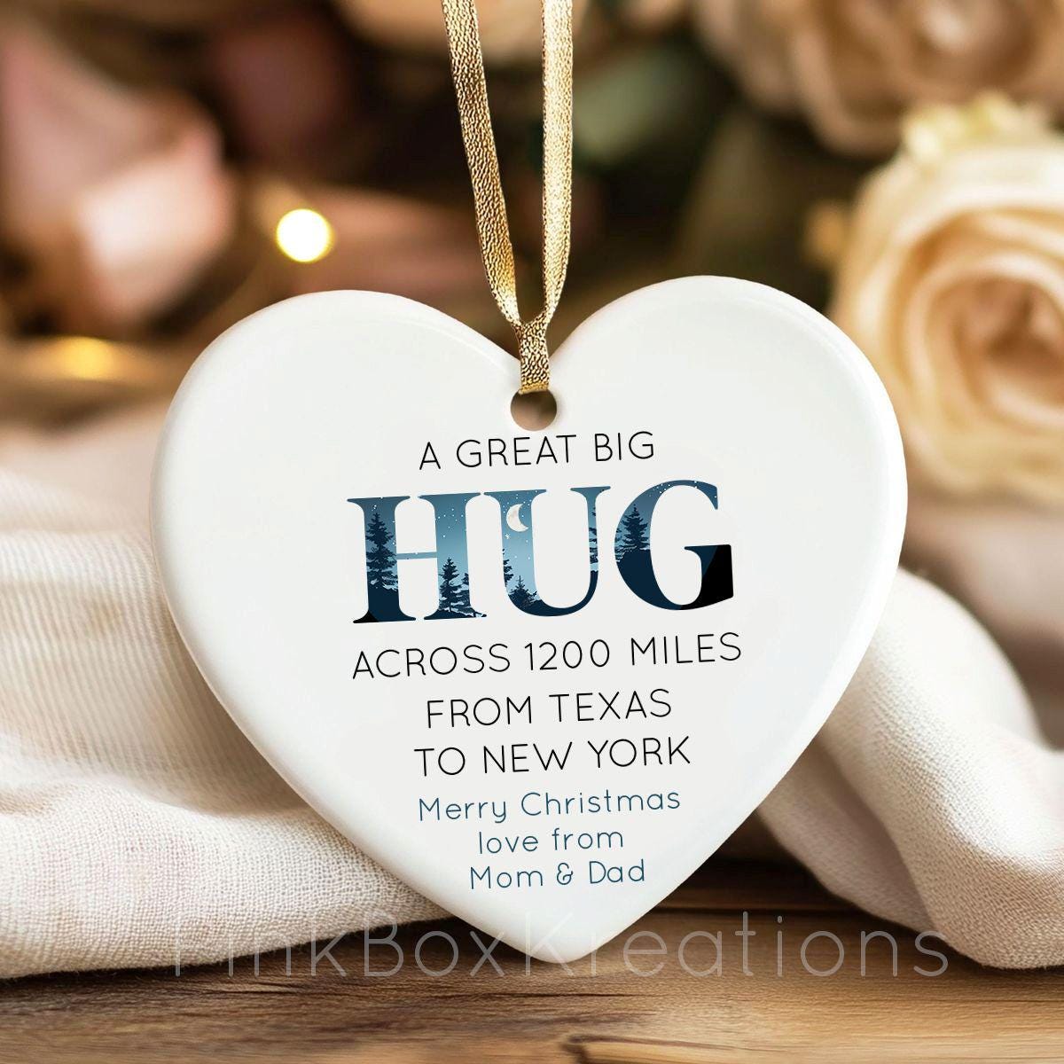 Long Distance Christmas Ornament, Personalized Hug Across Miles, Custom ...