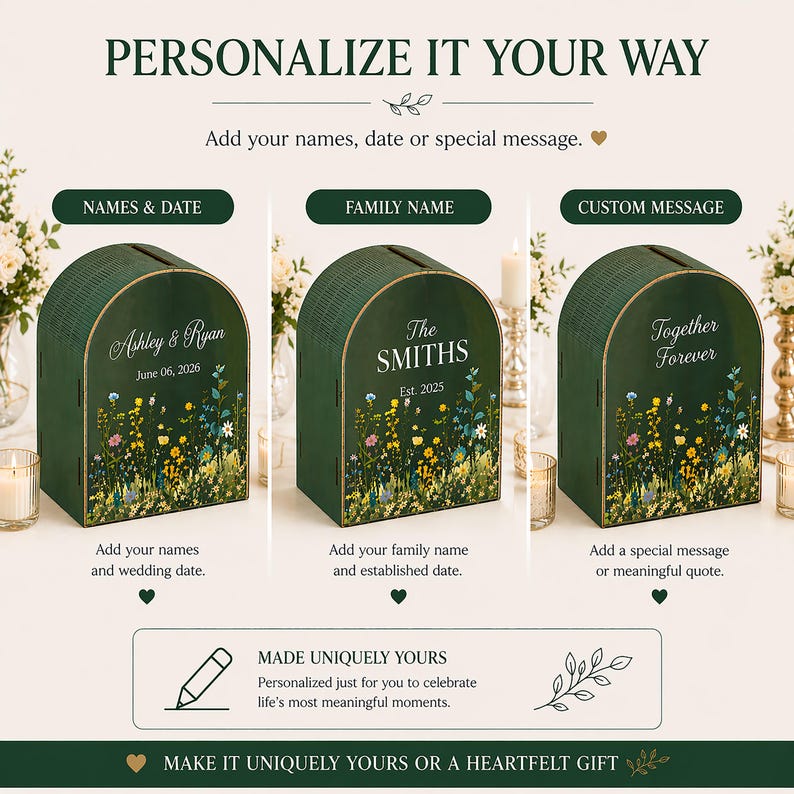 Personalized Wedding Card Box • Custom Names & Date Floral Gift Box ...
