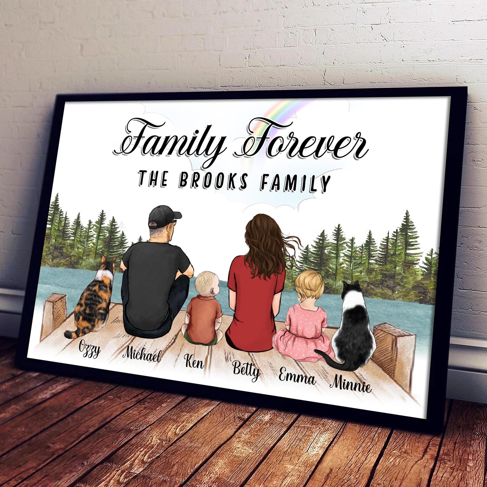 Custom Family Portrait With Cat Family With Kids Digital Download Cat ...