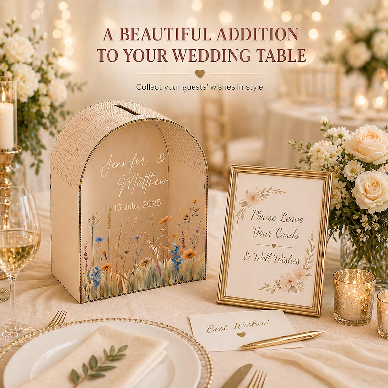Boho Wedding Card Box • Neutral Wildflower Arched Box • Personalized ...