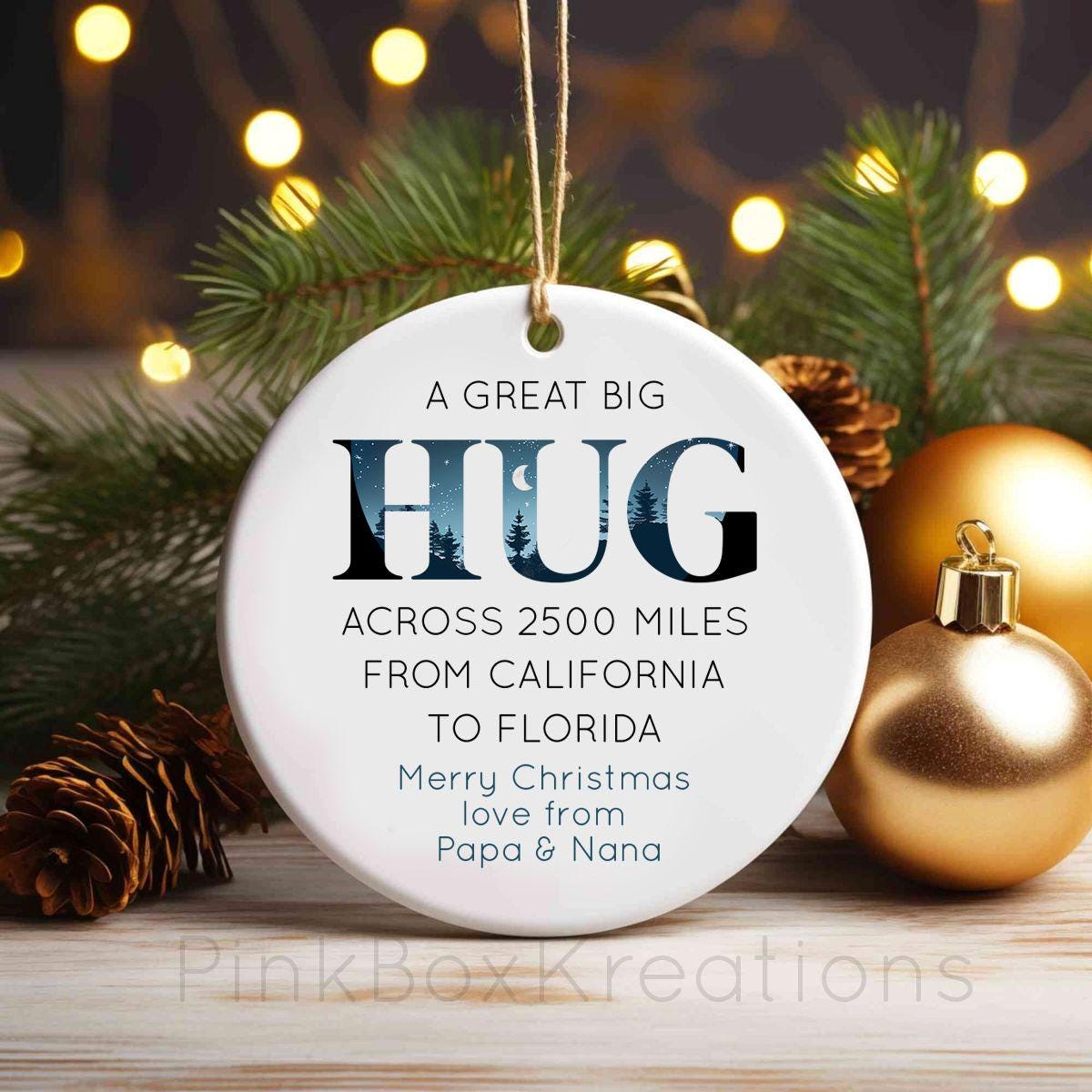 Long Distance Christmas Ornament, Personalized Hug Across Miles, Custom ...