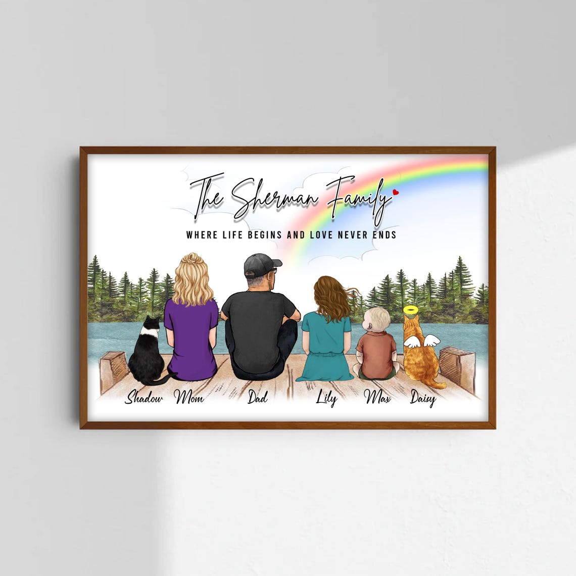 Custom Family Portrait With Cat Family With Kids Digital Download Cat ...