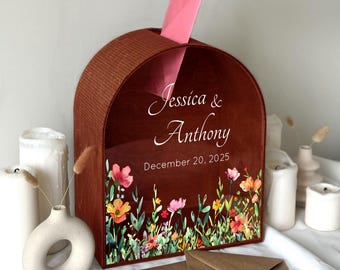 Personalized Wedding Card Box With Names & Date • Floral Arched Glass ...
