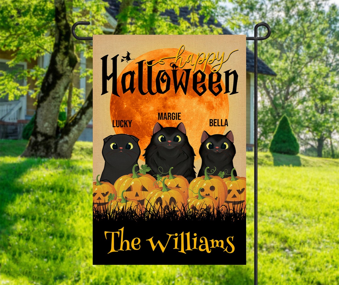 Happy Halloween Flag Personalized Black Cat Flag Garden Decoration Flag ...